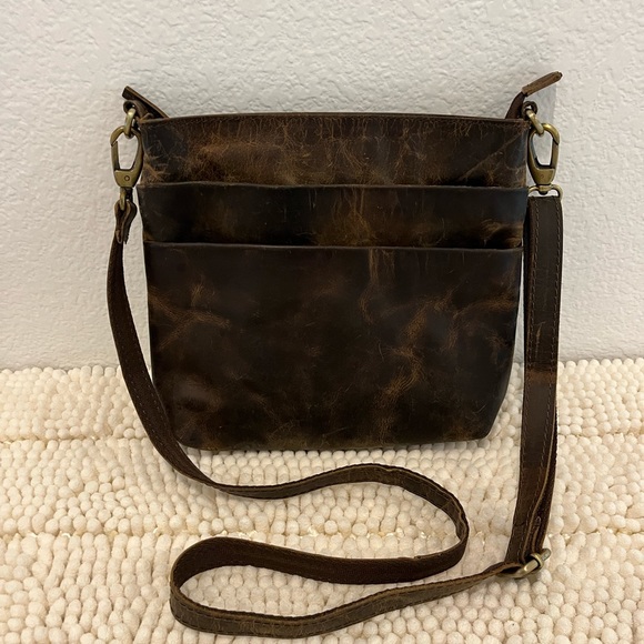 Bags | Dark Brown Distressed Leather Crossbody | Poshmark